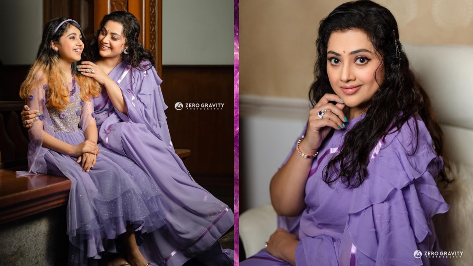 Meena and daughter Nainika latest photoshoot in violet dress | വയലറ്റ് ...