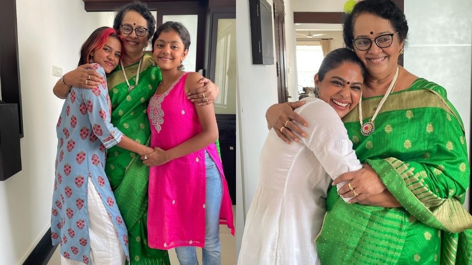 Poornima Indrajith and family with mallika sukumaran on diwali day ...