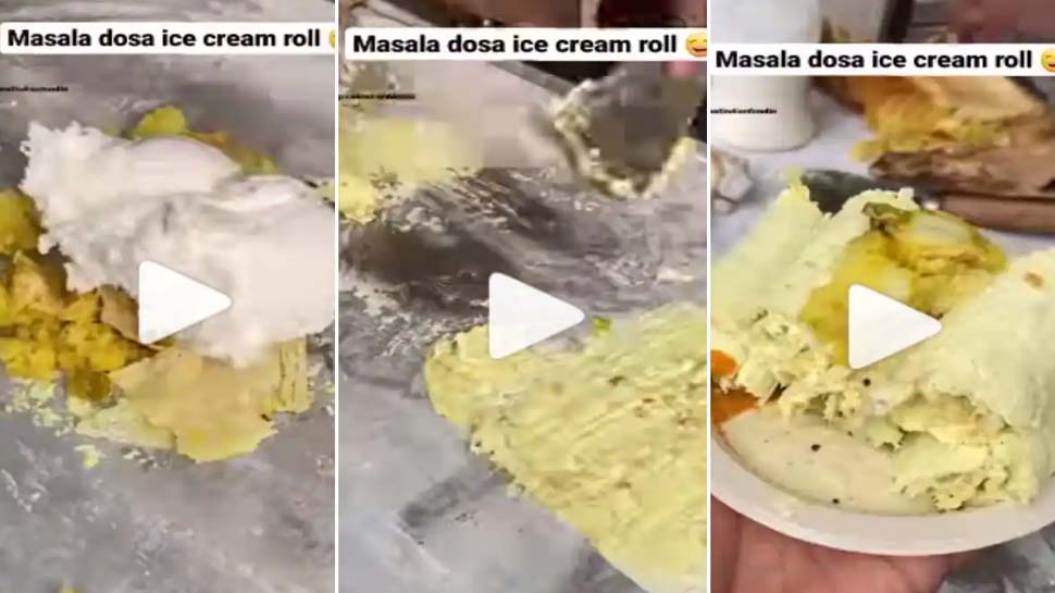 Viral video google trending video of new food item Masala Dosa icecream ...