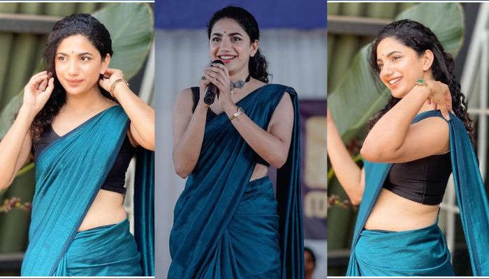 Home Heroine Deepa Thomas stunning look in blue sari look goes viral on ...