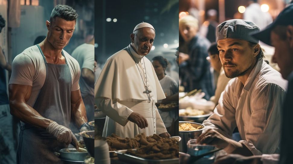 AI Photos Shows Christaino Ronaldo Francis Pope in Serves Food in Dubai ...